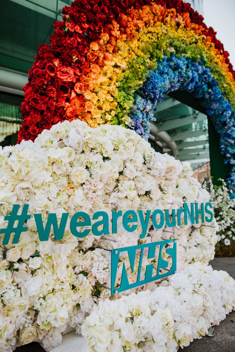 Spectacular Rainbow Floral Installation for UCLH and Clap For Carers